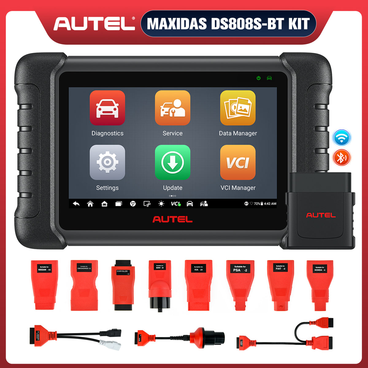Autel MaxiDAS DS808S-BT KIT Full System Diagnostic Scanner with OBDII ...