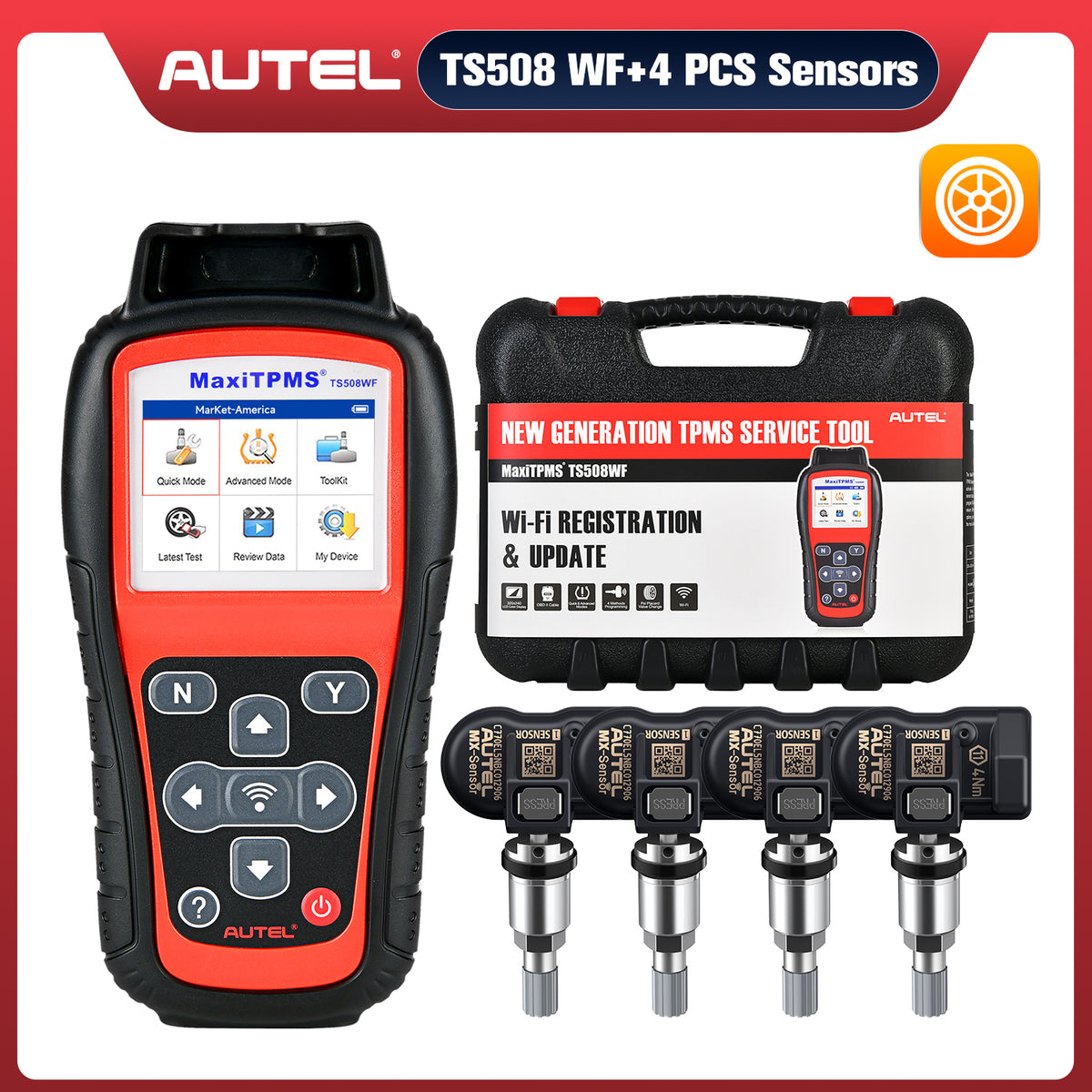 Autel MaxiTPMS TS508WF WiFi TPMS Programming Tool With 4 PCS MX-Sensor ...