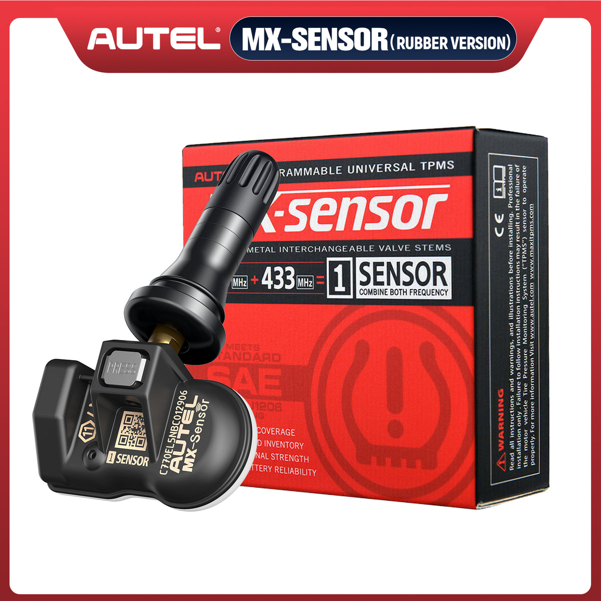 Autel MX TPMS Sensor (Rubber Stem) | 433MHz & 315MHz 2-in-1 Sensor | U ...