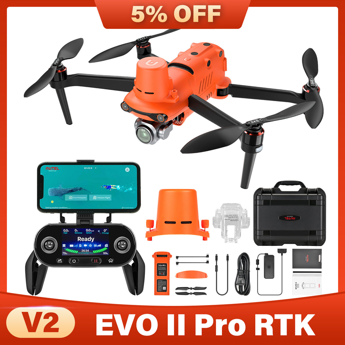 【Auto 5% OFF】Autel Robotics EVO II Pro RTK 6K Drone Rugged Bundle [V2 ...